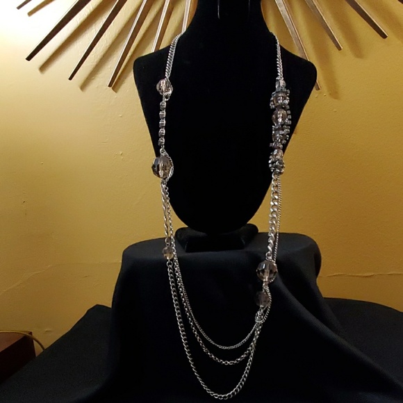 LOFT | Jewelry | New Loft Silver Rhinestone Chain Necklace 69 | Poshmark